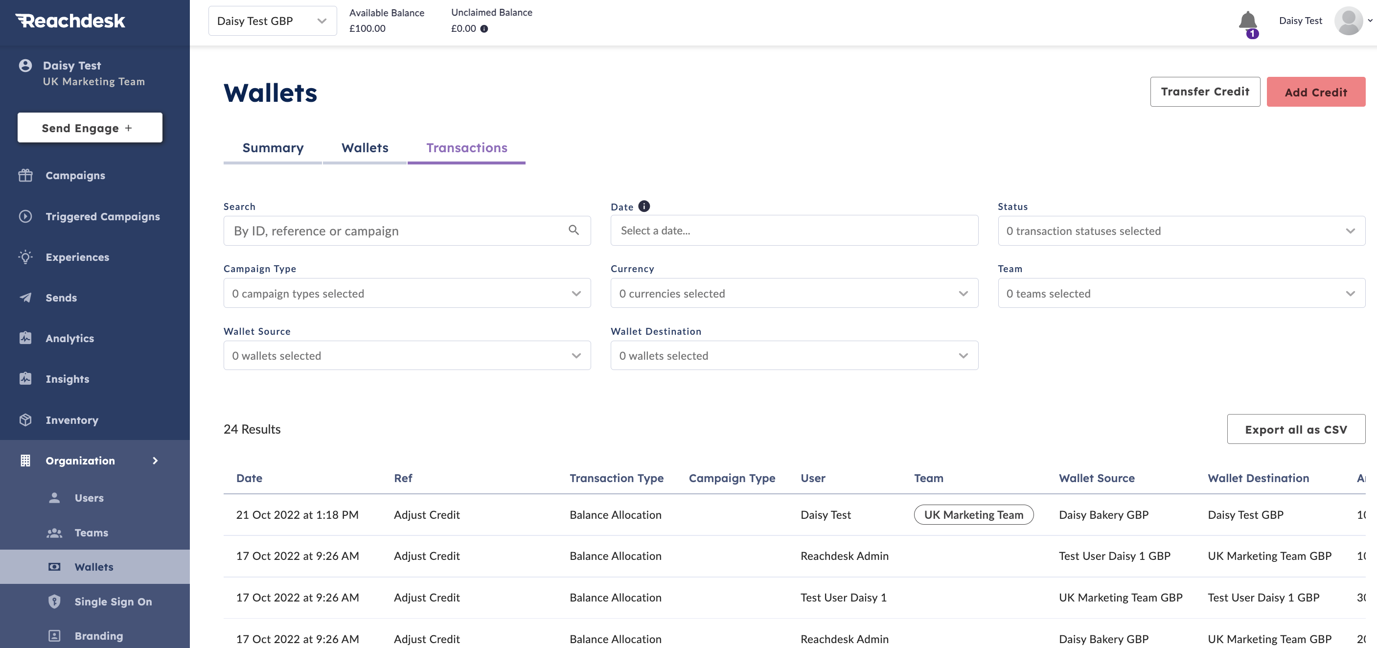 Wallet Balances and Transactions – Reachdesk Help Documentation