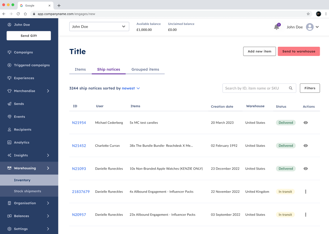 Warehousing redesign – Reachdesk Knowledge base